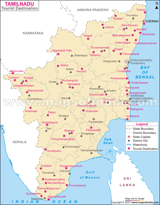 Tamil Nadu Map With Tourist Places