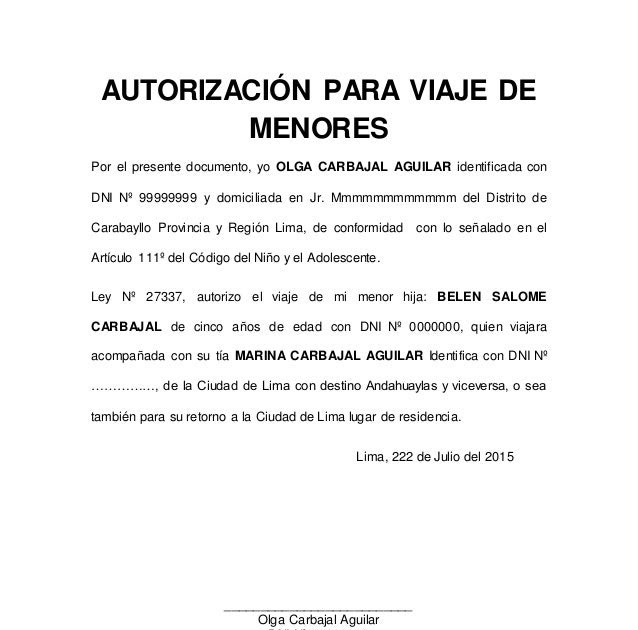 Poder A Un Abogado Carta De Autorización De Padres Para Viajar