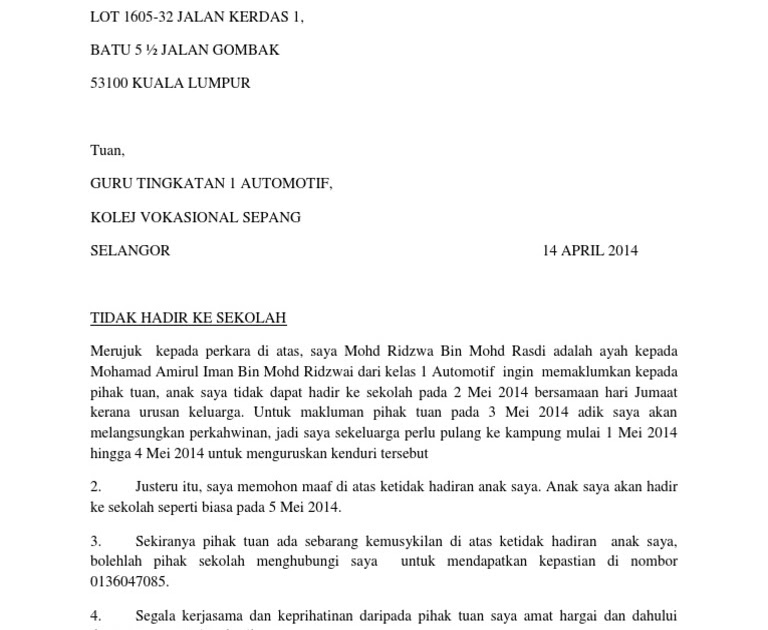 Surat Rasmi Memohon Cuti Kueh Apem