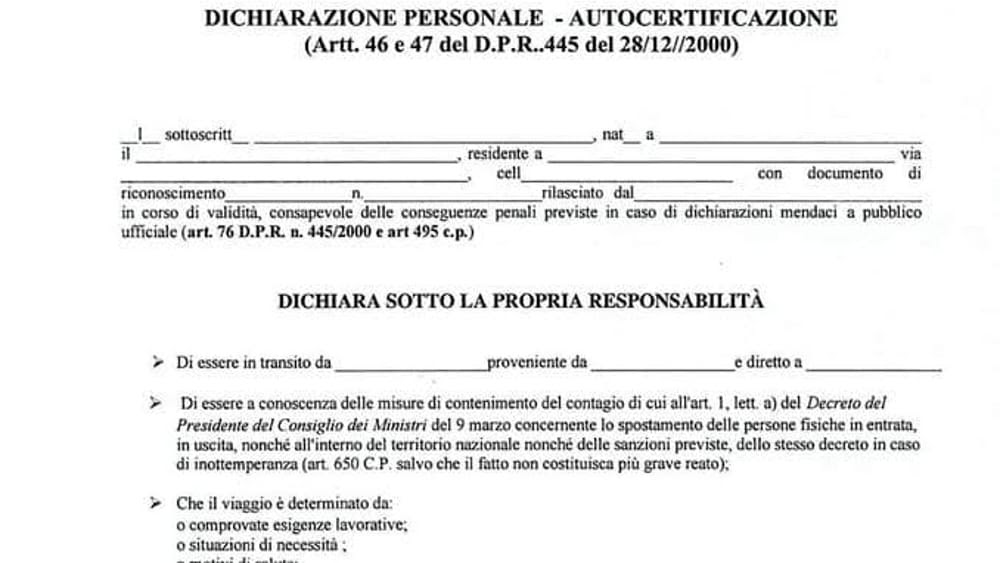 Autocertificazione Art 46 E 47 D P R 445 Del 2000