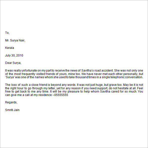 Sample Business Letter Condolence Death Sample Business Letter