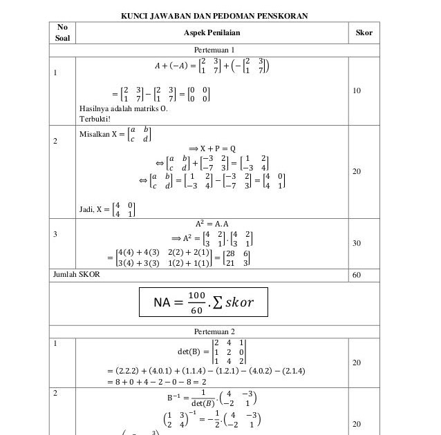 Latihan Soal Matematika Matriks Kelas 11 Pelajaranku