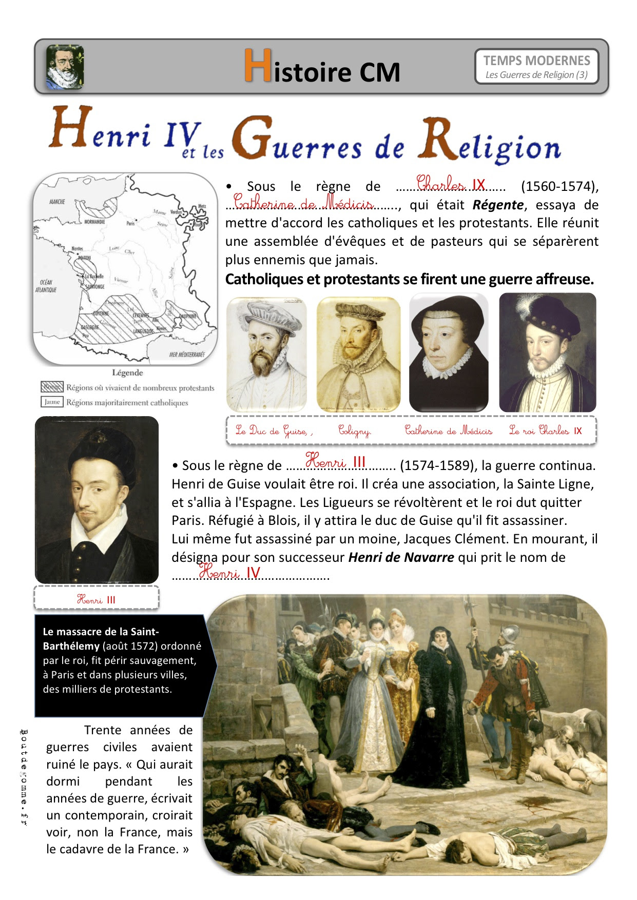 Histoire Les Guerres De Religion Cm2 Aperçu Historique