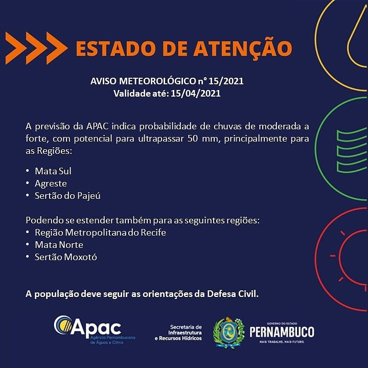 Pernambuco Apac Emite Alerta De Chuvas Na Mata Sul Agreste E Sertão