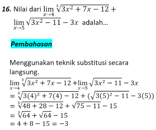 Contoh Soal Limit Fungsi Aljabar Lengkap Dengan Pembahasannya