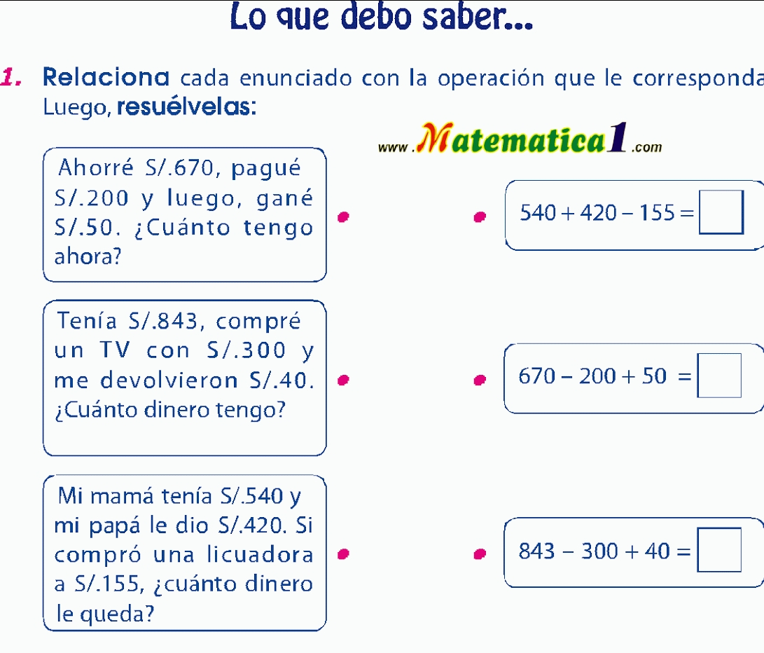 Operaciones Combinadas De Sumas Y Restas Para Primero