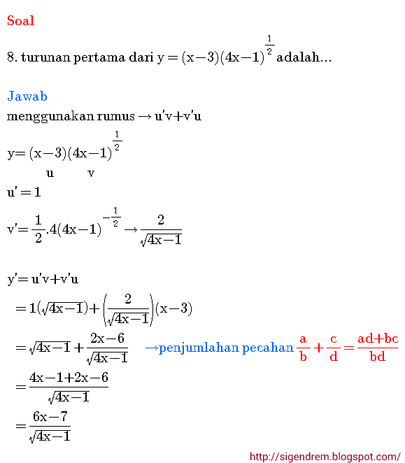 Contoh Soal Turunan Aljabar