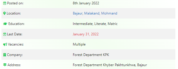 Forestry Environment And Wildlife Department Kpk Jobs 2022