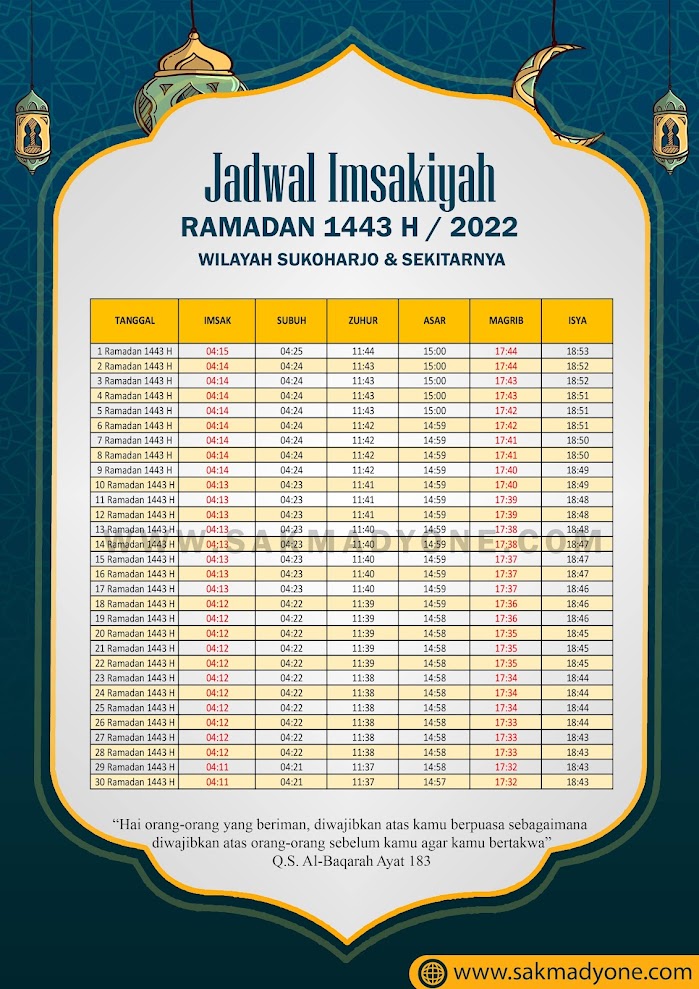 Jadwal Imsakiyah Kabupaten Sukoharjo Ramadhan 2022