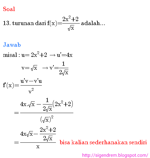 5 Contoh Soal Turunan Contoh Soal Dan Pembahasan