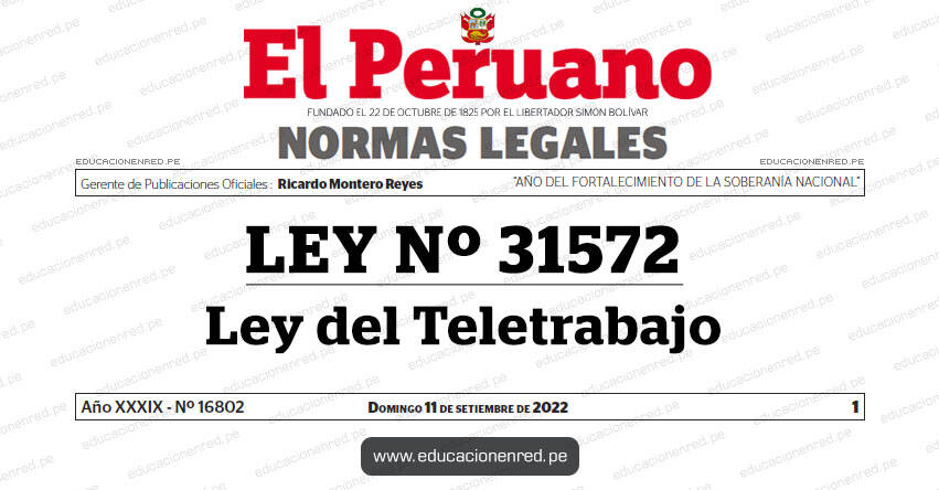 Ley Nº 31572 Ley Del Teletrabajo Educacionenredpe