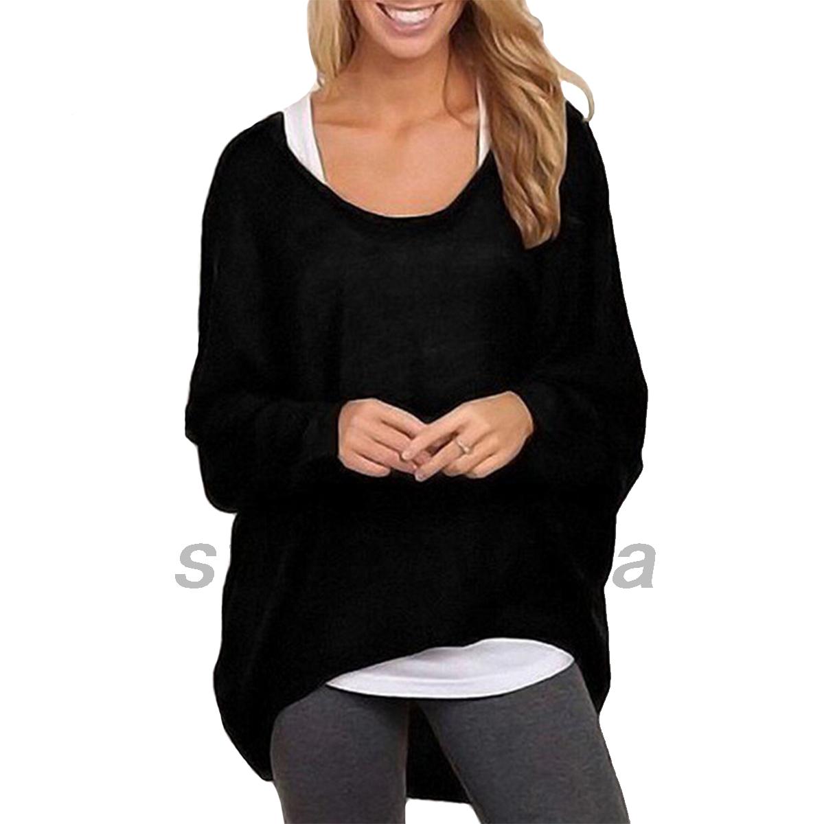 Batwing Dolman Sleeve Womens Loose Fit Crew Neck Knit Top Knitted T