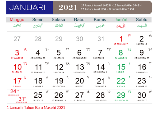 Januari 2021 Kalender 2021 Lengkap Jawa Hari Libur Nasional Dan Cuti