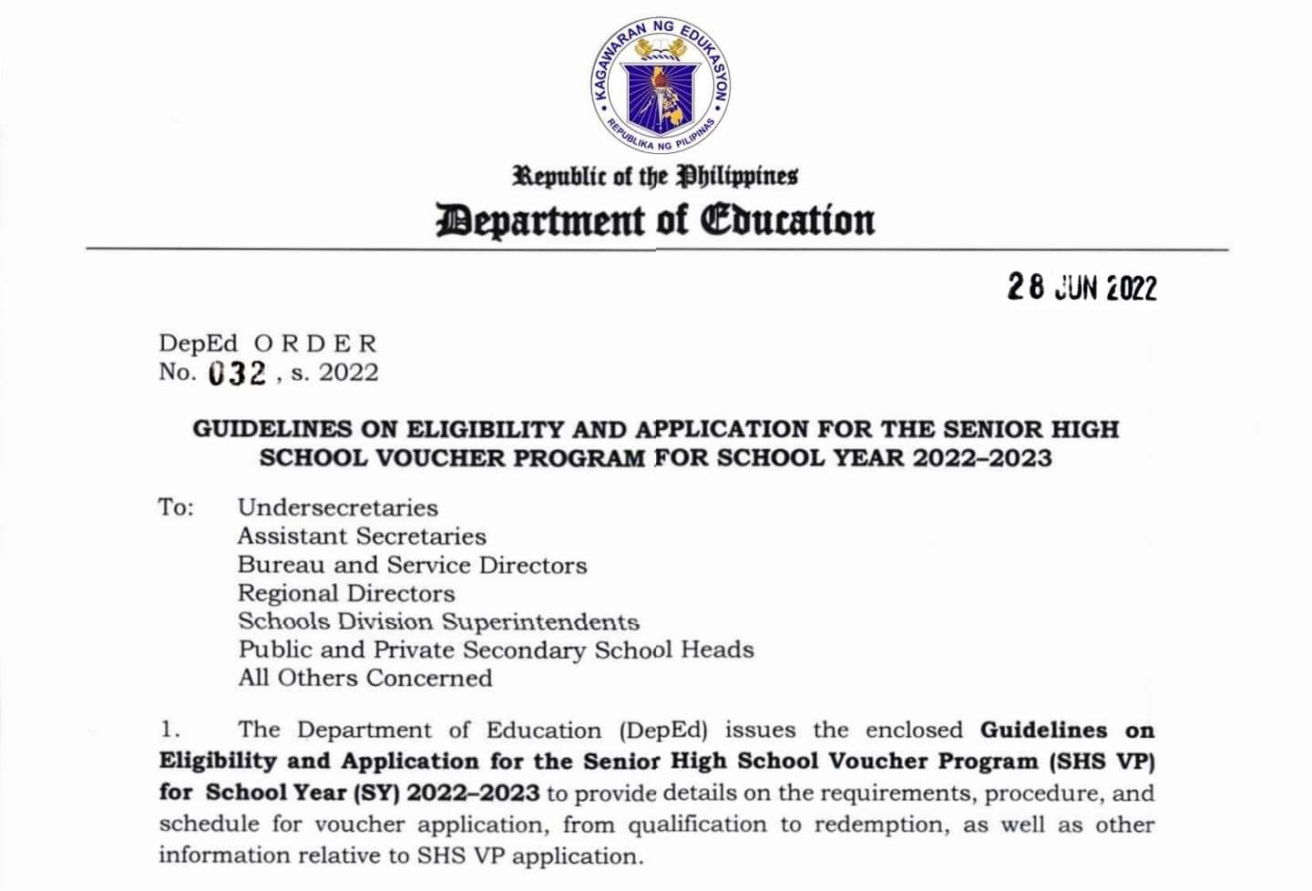 Deped Releases Shs Voucher Application Guidelines For Sy 2022 2023