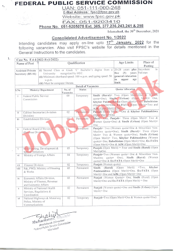 Fpsc Assistant Private Secretary Jobs 2022