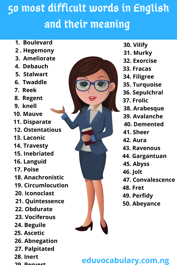 50 Most Difficult Words In English Language And Their Meaning