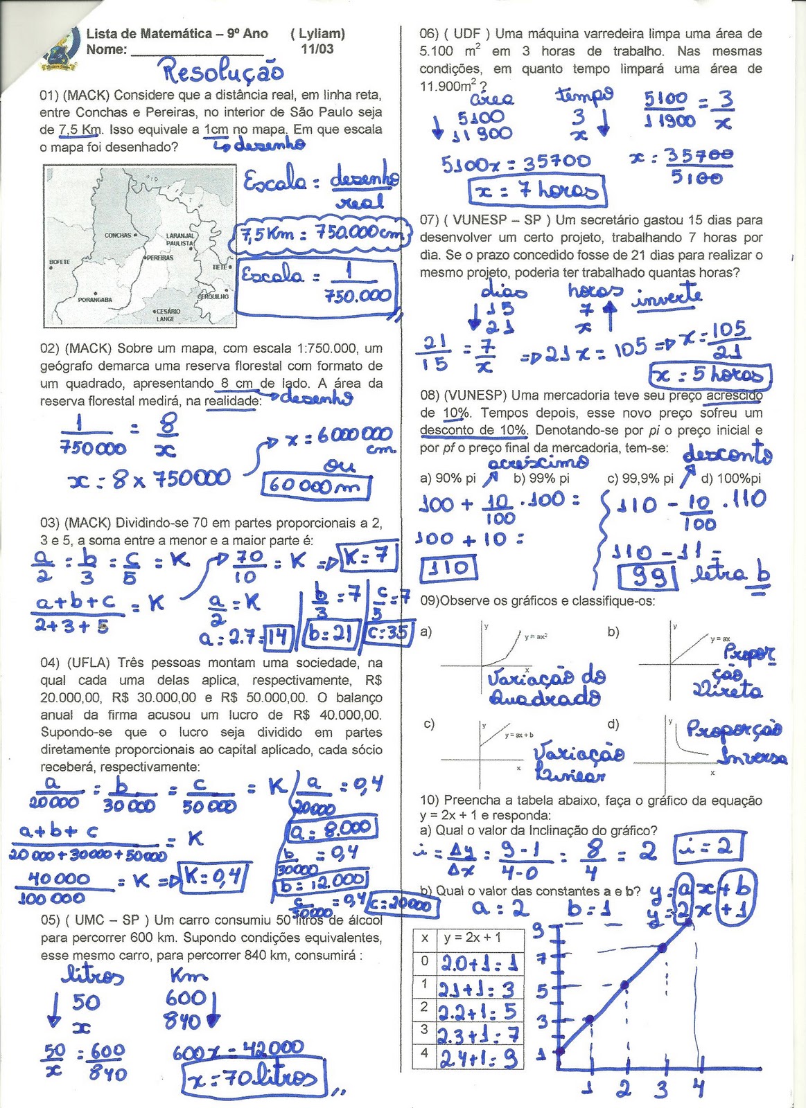 Profª Lyliam Elizabeth Resolução Da Lista De Matemática 9º Ano