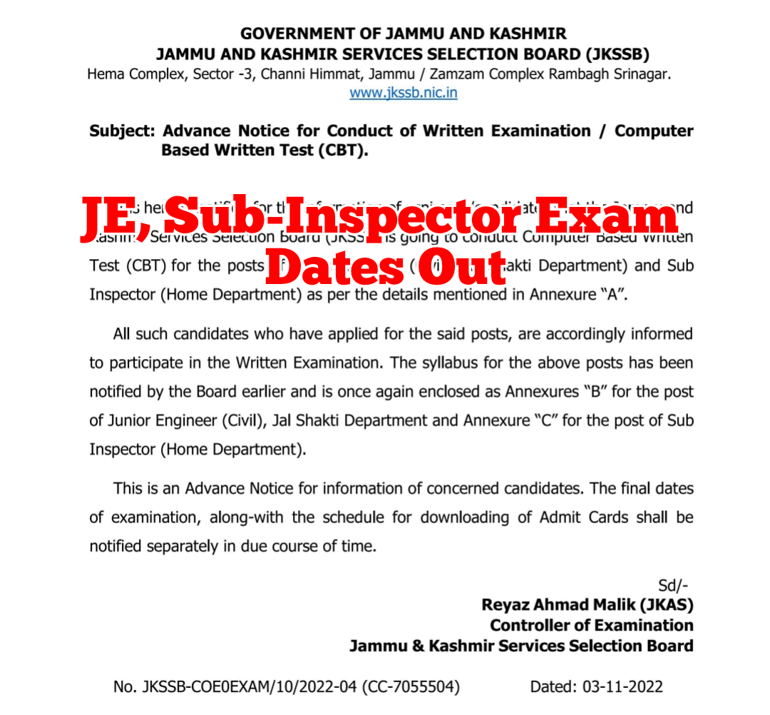 Jkssb Cbt Exam Dates Out For Sub Inspector Je Check Here