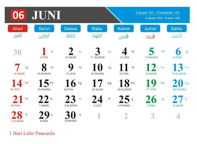 Kalender Bulan Juni 2020 Dan Hari Peringatannya