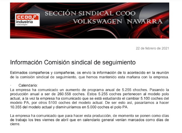 Sección Sindical Ccoo Motherson Planta De Polinya Informacion