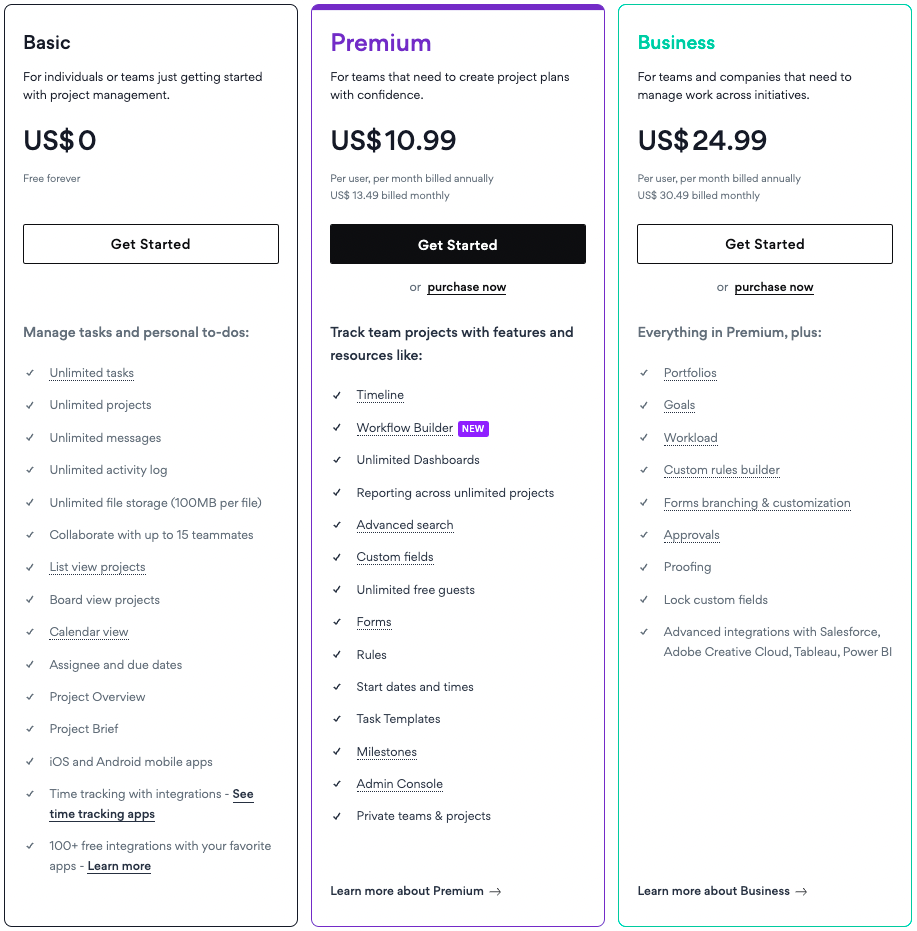 Asana Pricing Actual Prices For All Plans Including Enterprise