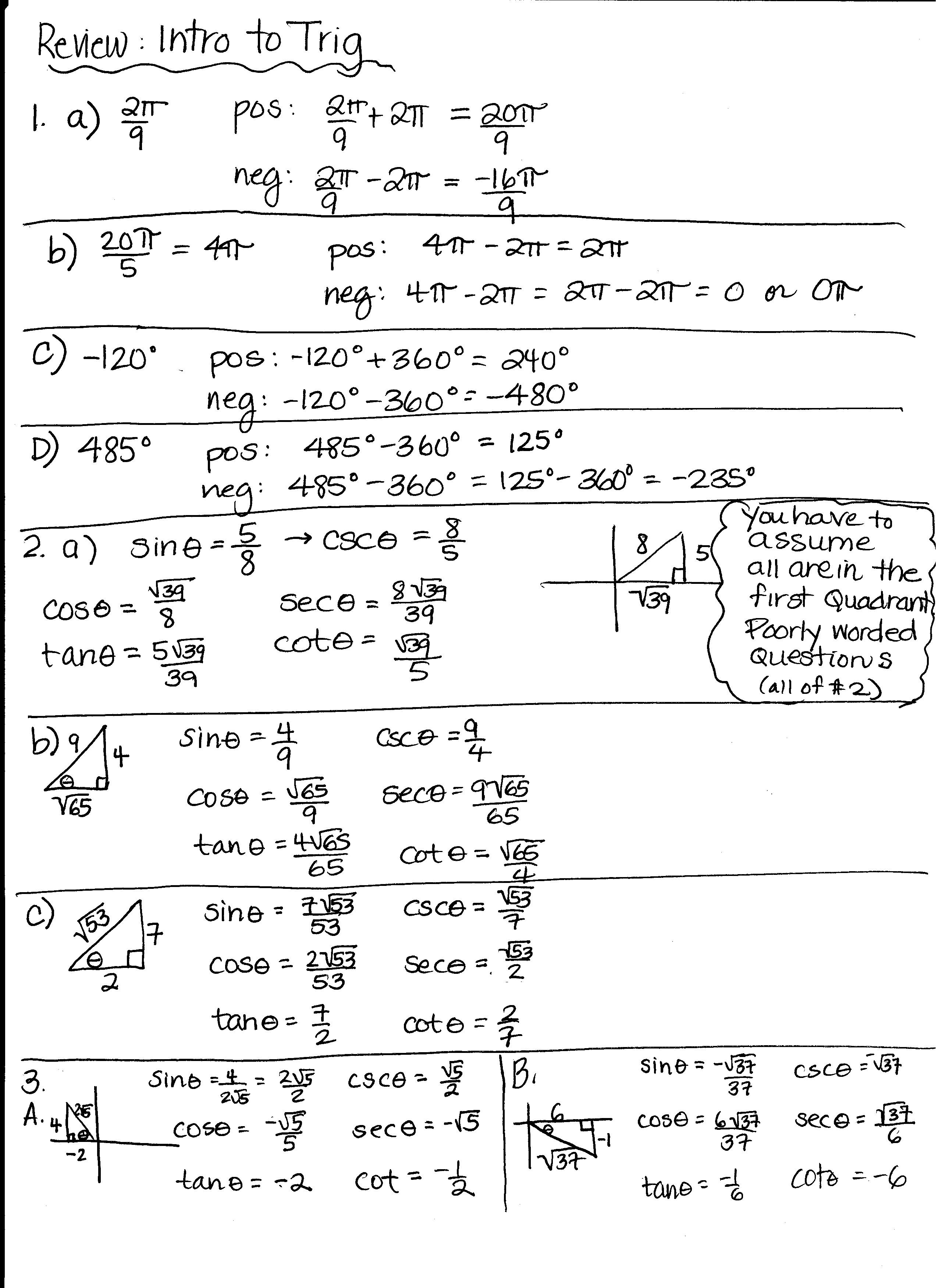 Unit 6 Worksheets 6 Using The Unit Circle