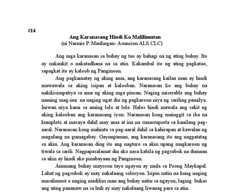 Sanaysay Tungkol Sa Karanasan Sa Buhay