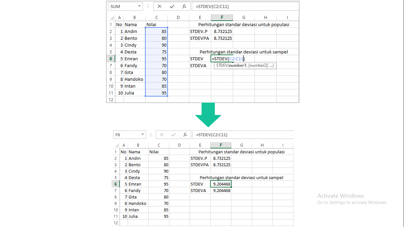 Mengaplikasikan Rumus Standar Deviasi Di Excel