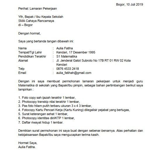 Contoh Surat Lamaran Kerja Ke Kimia Farma Delinewstv