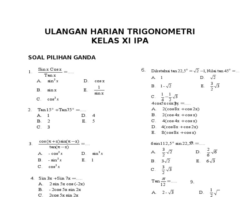 Latihan Soal Trigonometri Kelas 11