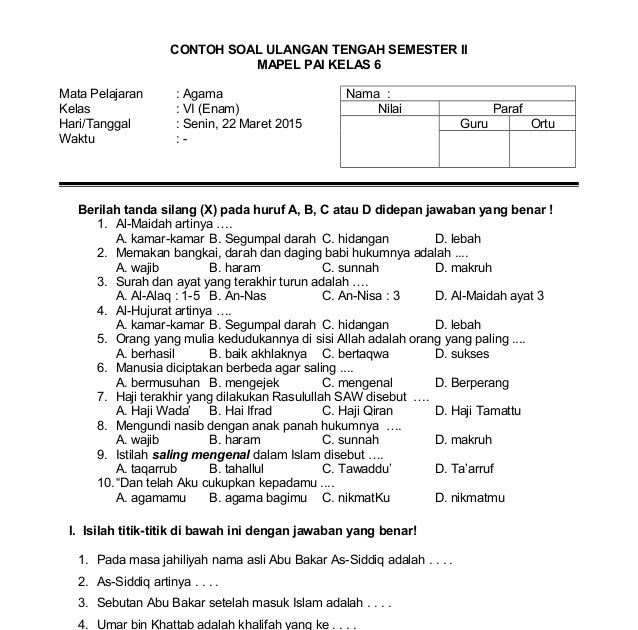 Soal Uas Pai Kelas 12 Semester 1 Kurikulum 2013 Homecare24