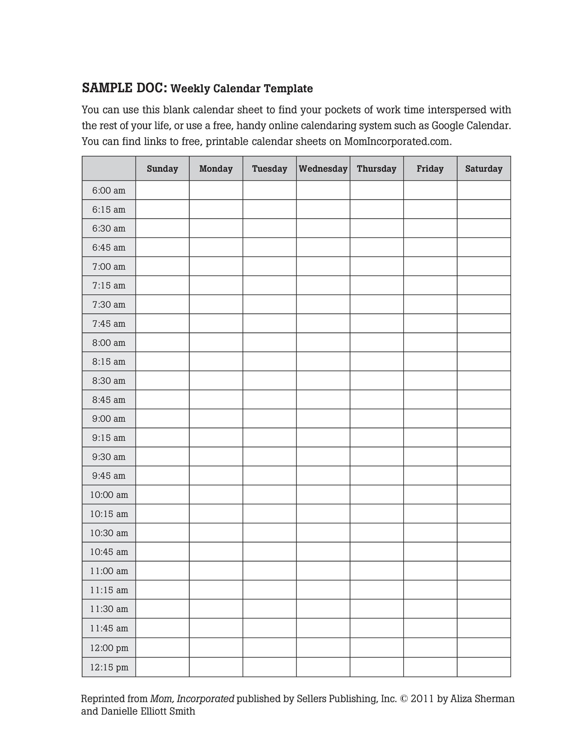 Free Printable Weekly Planner 15 Minute Intervals Printable Templates