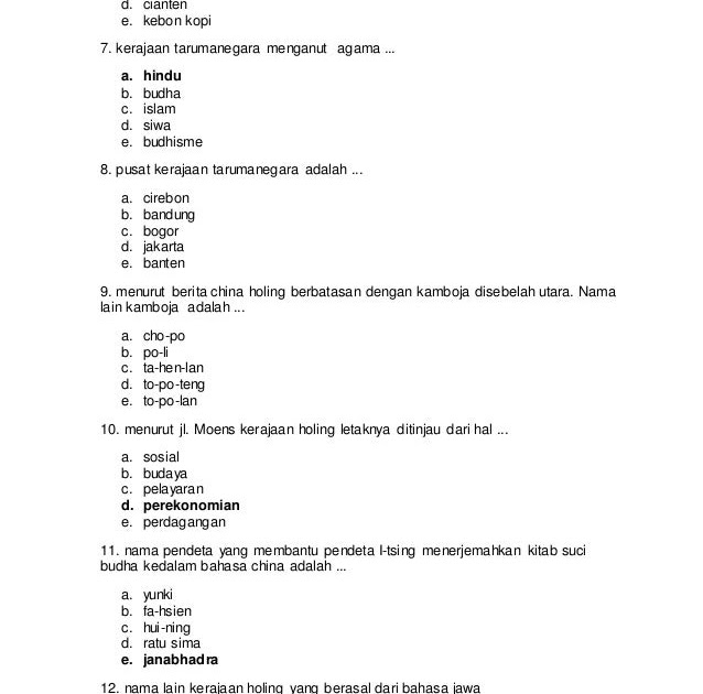 Soal Pilihan Ganda Sejarah Kelas 10 Kurikulum 2013