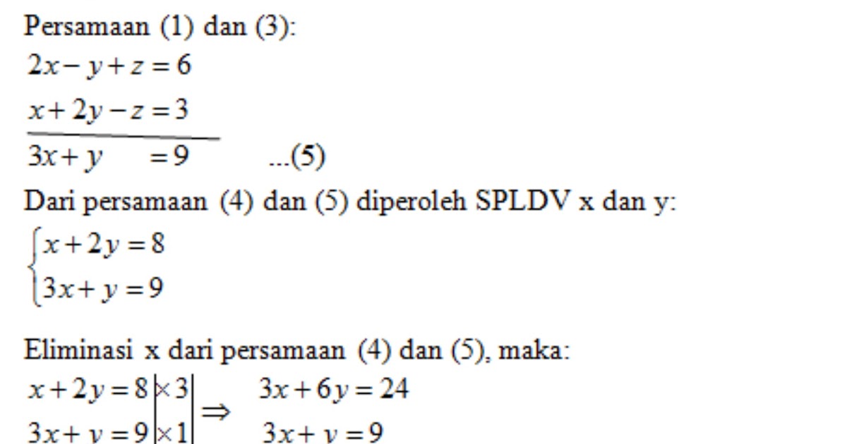 Contoh Soal Matematika 3 Variabel