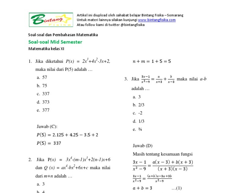 Soal Pat Matematika Peminatan Kelas 11 Semester 2 Pdf Ilmu Pelajaran