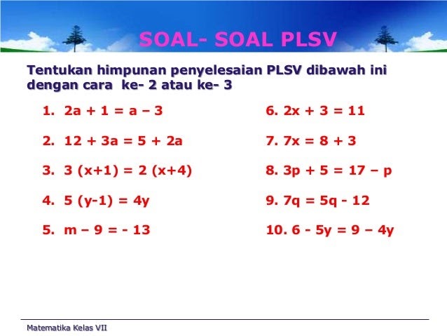 Soal Soal Persamaan Linear Satu Variabel Dan Jawabannya Pdf Dunia Belajar