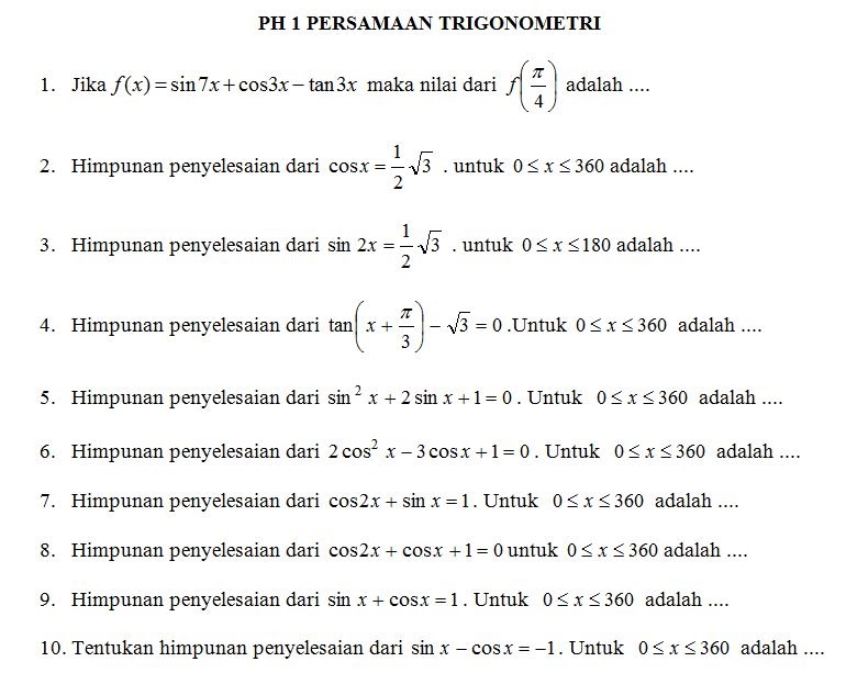 Contoh Soal Dan Jawaban Persamaan Trigonometri Kelas 11 Ruang Belajar