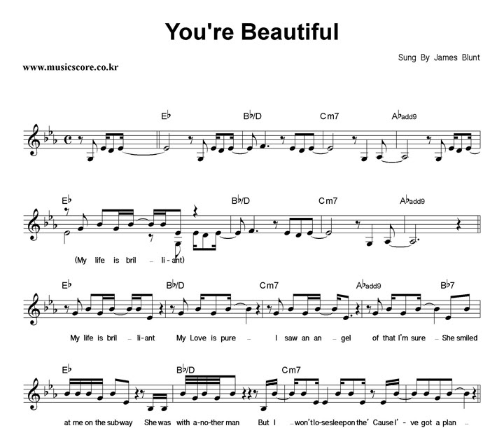 James Blunt Youre Beautiful Chords Sheet And Chords Collection