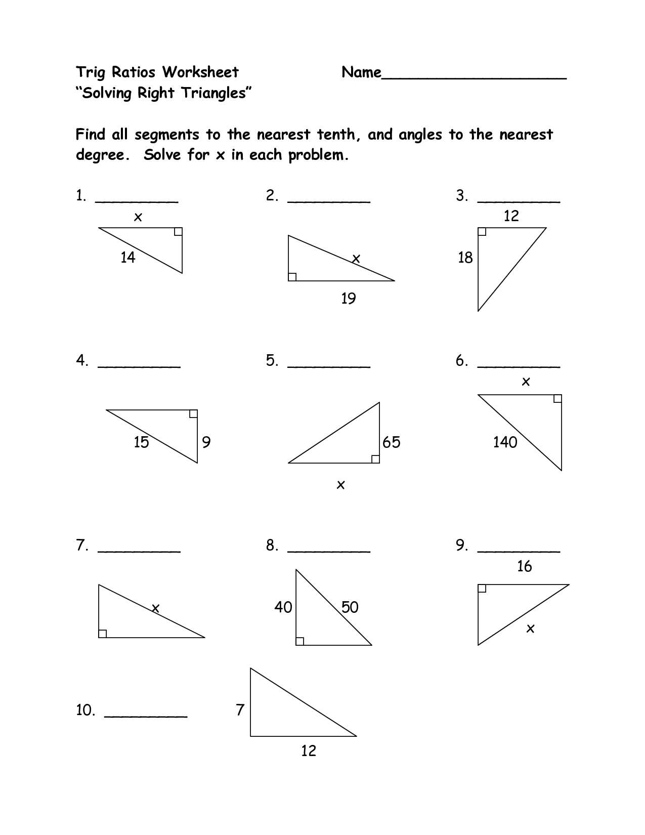 Trigonometry Problems Worksheets