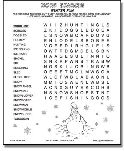 January Word Search Free Printable