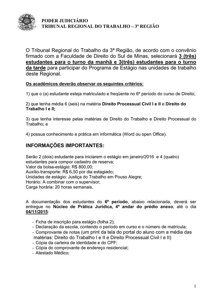 Poder Judiciario Justiça Do Trabalho 3 Regiao Trabalhador Esforçado