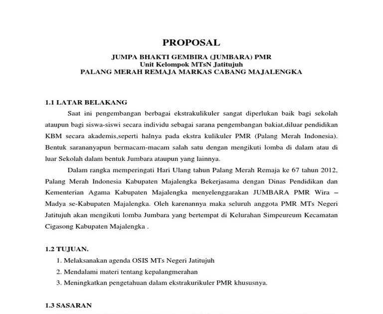 Contoh Proposal Pengajuan Dana Kegiatan Ekstrakurikuler Pmr Berbagi