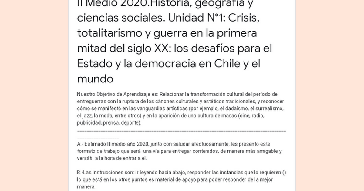 Ii Medio 2020historia Geografía Y Ciencias Sociales Unidad N°1