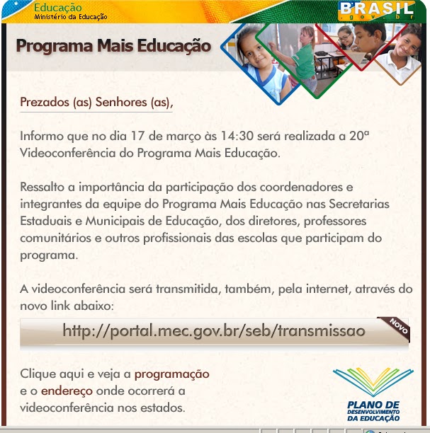 Programa Mais Educação No Distrito Federal 20ª Vídeoconferência