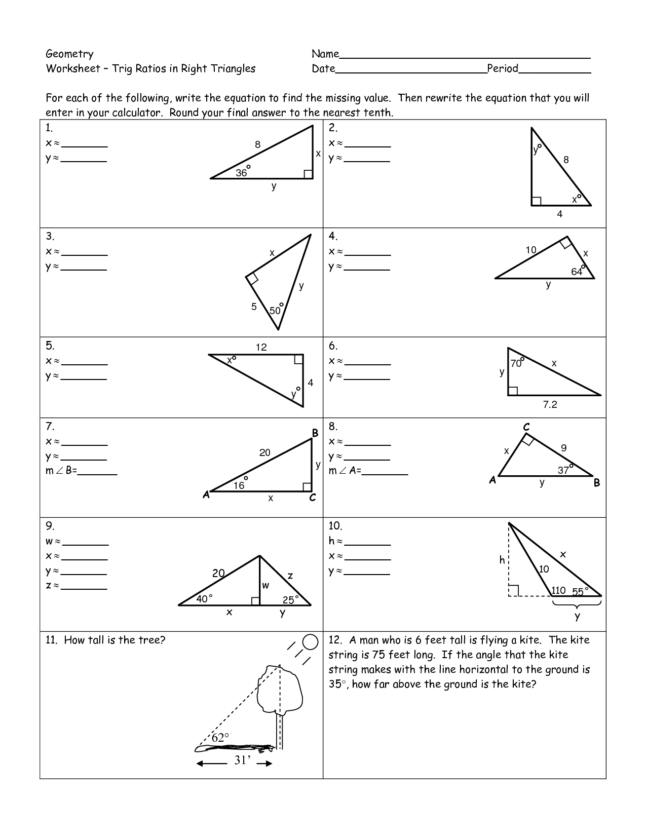 Right Triangle Trig Finding Missing Sides Worksheet Answers