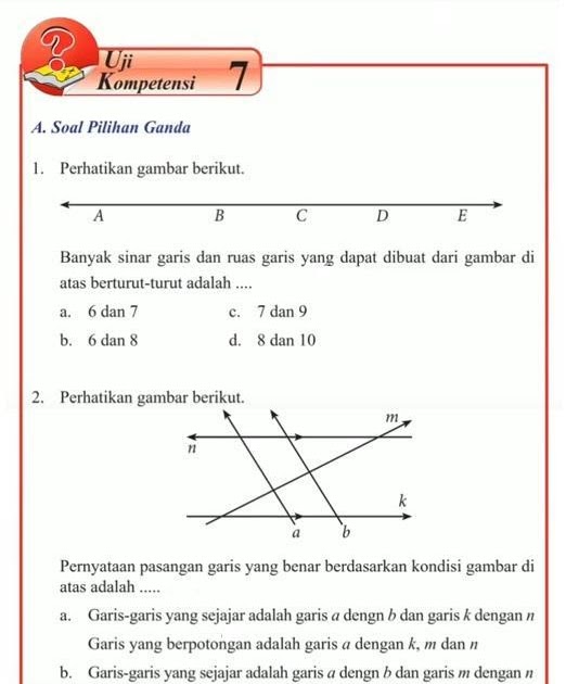 Soal Dan Pembahasan Lengkap Matematika Uji Kompetensi Garis Dan Sudut