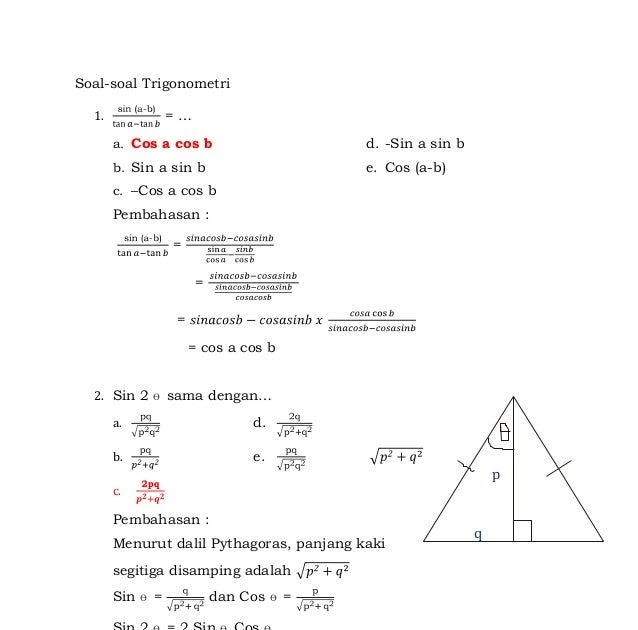 Contoh Soal Persamaan Garis Normal Trigonometri Contoh Soal Pelajaran