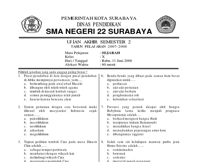 Soal Sejarah Wajib Kelas 12