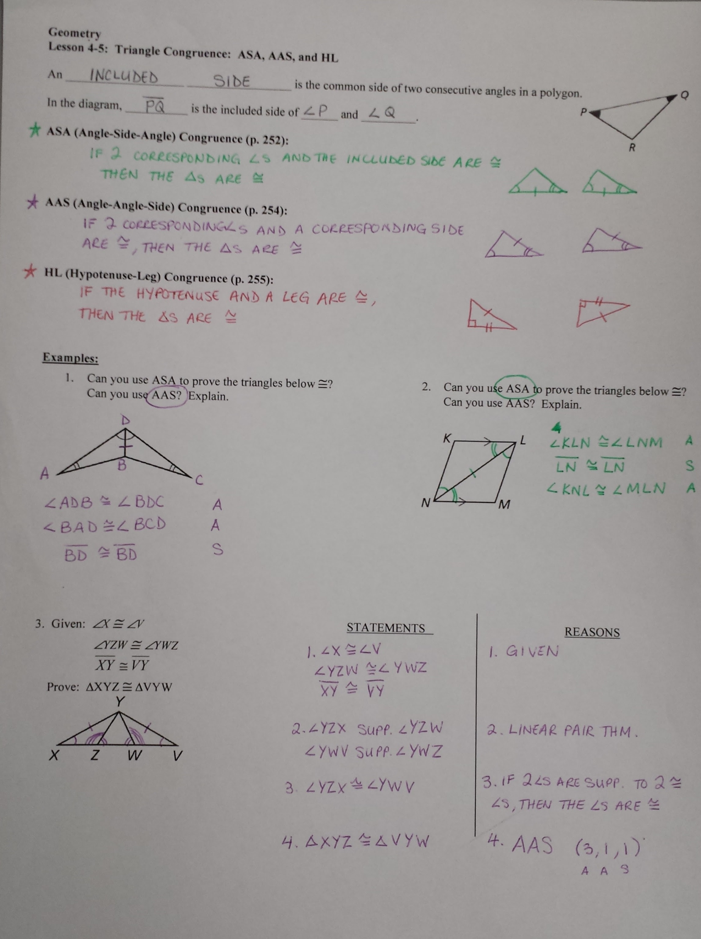 Congruent Triangles Worksheet With Answer