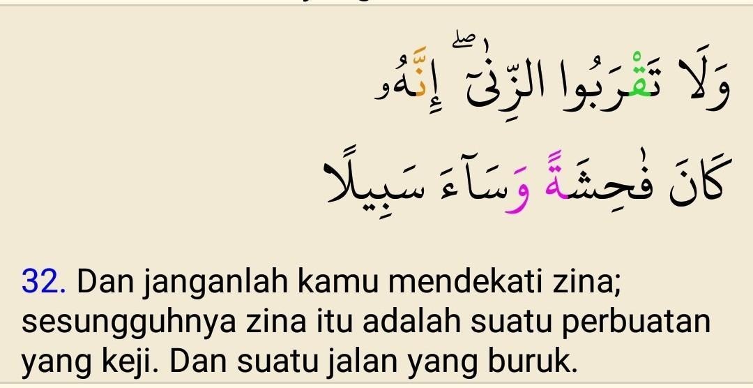 Surat Al Isra Ayat 32 Arti Perkata